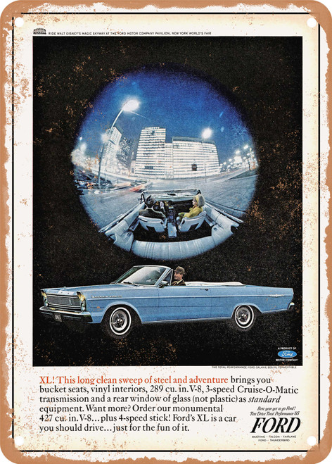 1965 Ford Galaxie 500/XL Convertible Vintage Ad Metal Sign