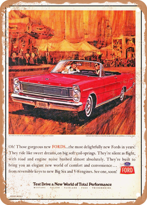 1965 Ford Galaxie 500/XL Convertible 2 Vintage Ad Metal Sign