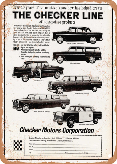 1965 Checker Line Vintage Ad Metal Sign