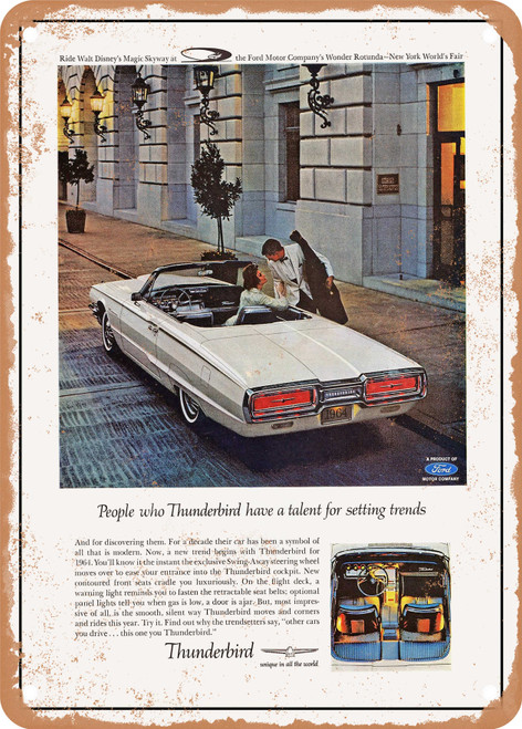1964 Ford Thunderbird Convertible Vintage Ad Metal Sign