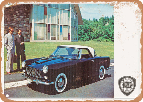 1963 Lancia Appia Coupe Vintage Ad - 14x10 Metal Sign - Retro Rusty Look