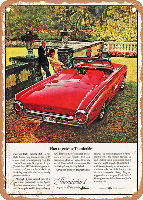 1963 Ford Thunderbird Sports Roadster Vintage Ad Metal Sign