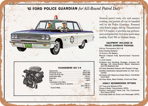 1963 Ford Police Guardian Police Car Vintage Ad - 14x10 Metal Sign ...