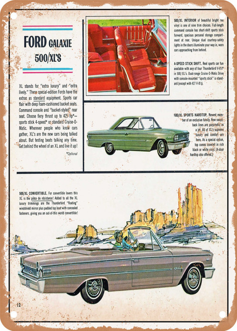 1963 Ford Galaxie 500?xl Vintage Ad Metal Sign