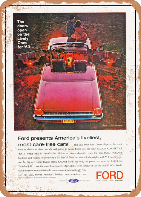 1963 Ford Galaxie 500/XL Convertible Vintage Ad Metal Sign