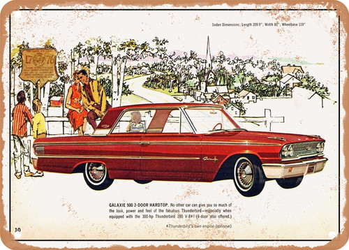1963 Ford Galaxie 500 2 Door Hardtop Vintage Ad - 14x10 Metal Sign ...