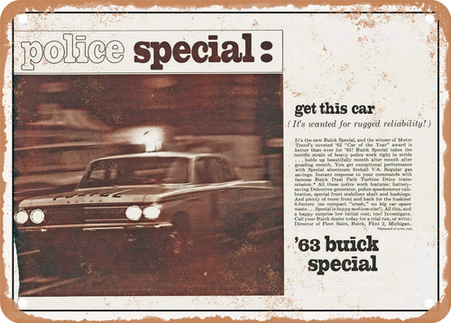 1963 Buick Special Police Car Ad Vintage Ad - 14x10 Metal Sign - Retro ...