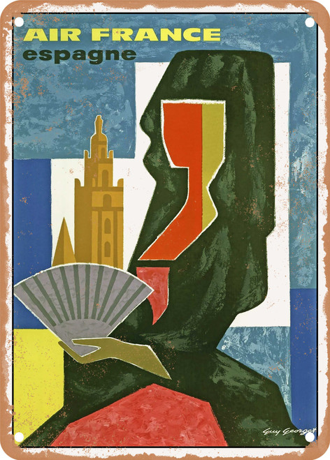 1963 Air France, Spain Vintage Ad Metal Sign
