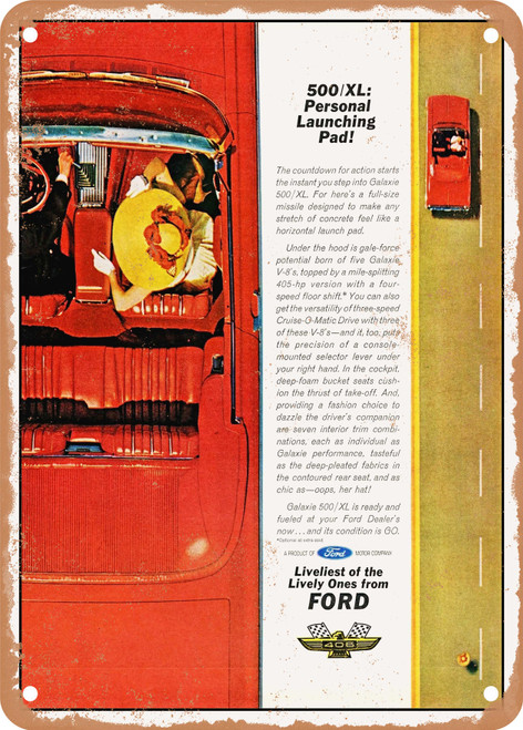 1962 Ford Galaxie 500/XL convertible Vintage Ad Metal Sign