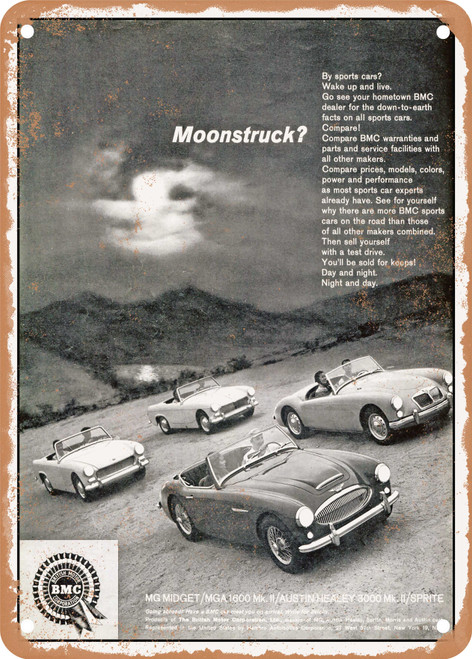 1962 Bmc Sports Cars Moonstruck Vintage Ad Metal Sign