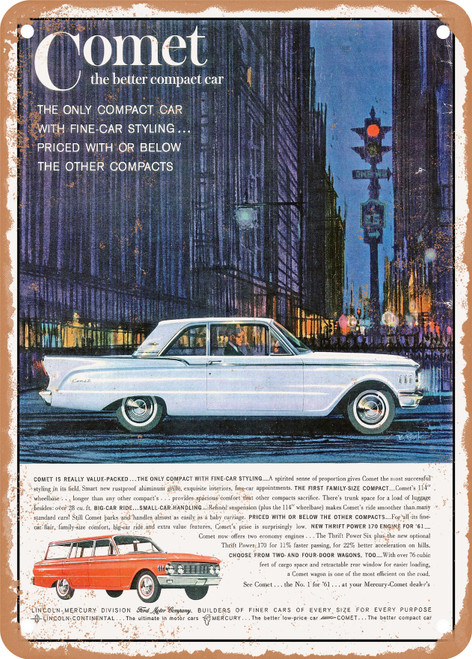 1961 Mercury Comet the Better Compact Car Vintage Ad Metal Sign