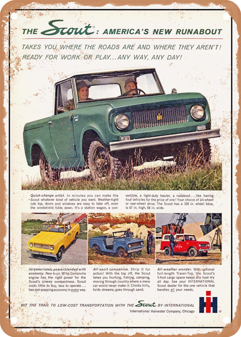 1961 International Scout Americas New Runabout 2 Vintage Ad Metal Sign