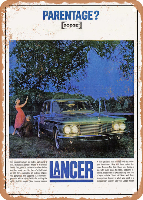 1961 Dodge Lancer Parentage Vintage Ad Metal Sign