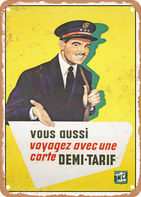 1959 You too can travel with a half-fare card SNCF Vintage Ad Metal Sign