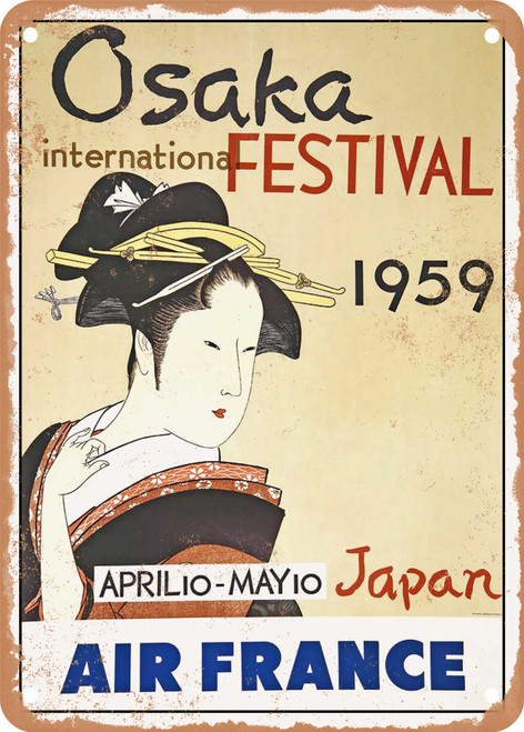1959 Osaka International Festival Japan French Airline Vintage Ad Metal ...