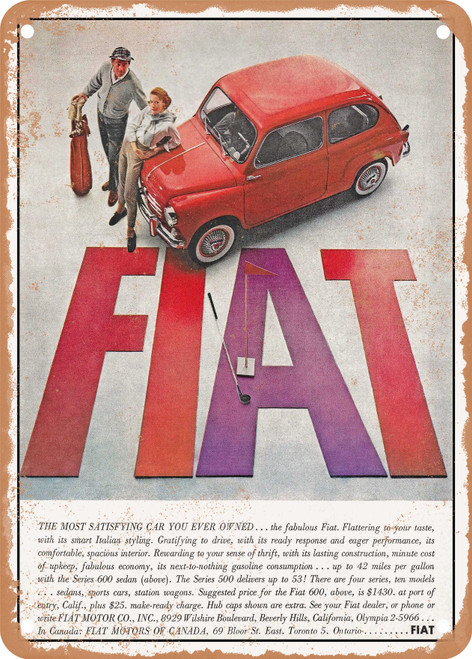 1959 Fiat 600 the Most Satisfying Car You Ever Owned Vintage Ad Metal Sign