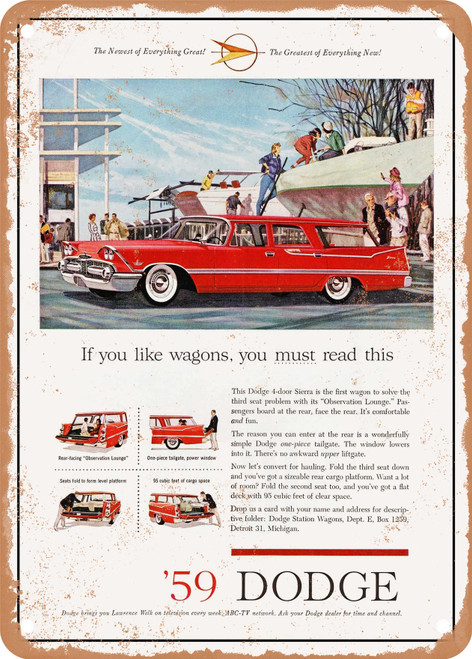 1959 Dodge Custom Sierra Station Wagon Vintage Ad Metal Sign