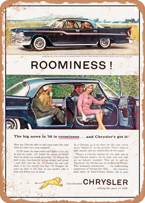 1959 Chrysler Windsor 4 Door Hardtop Roominess Vintage Ad Metal Sign