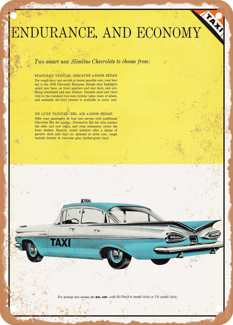 1959 Chevy Bel Air Taxicab Vintage Ad Metal Sign