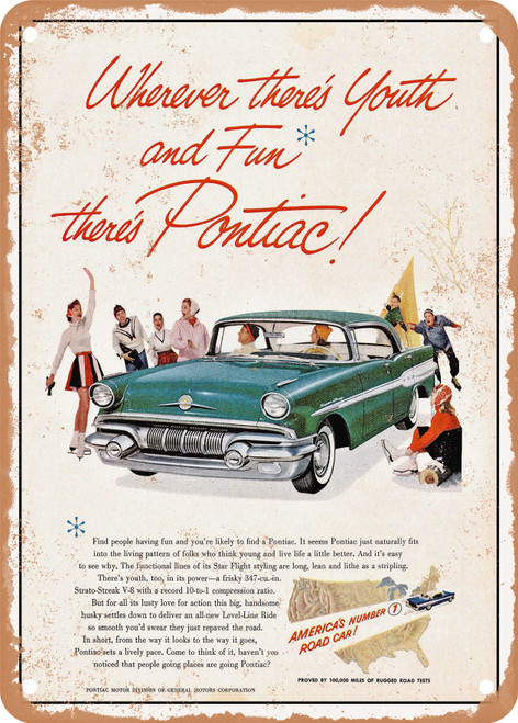 1957 Pontiac Super Chief 4 Door Catalina Vintage Ad Metal Sign