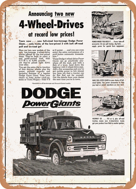 1957 Dodge 4 Wheel Drive Stake Truck Vintage Ad Metal Sign