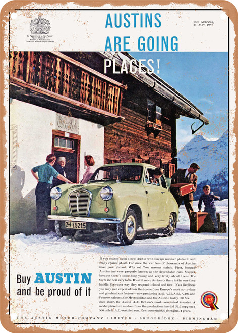 1957 Austin A.35 Austins Are Going Places Vintage Ad Metal Sign