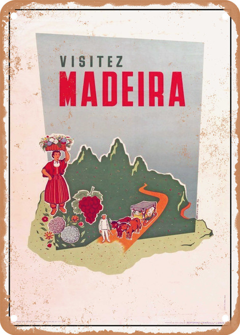 1955 Visit Madeira Vintage Ad Metal Sign