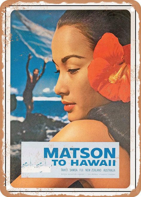 1955 Matson to Hawaii Vintage Ad Metal Sign