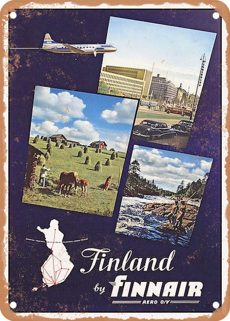 1955 Finland by Finnair Aero Oy Vintage Ad 2 Metal Sign