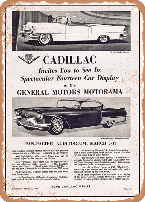 1955 Cadillac GM Motorama Vintage Ad Metal Sign