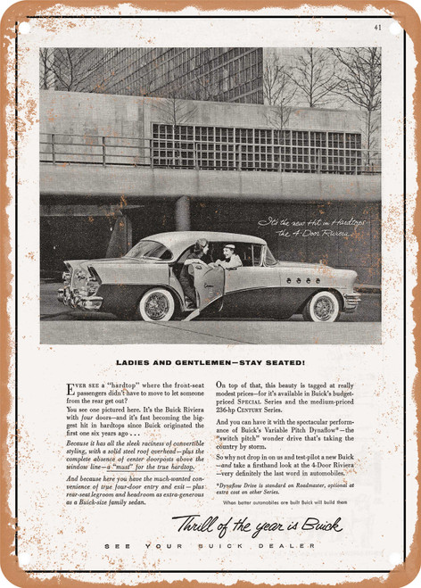 1955 Buick Century Riviera Vintage Ad Metal Sign