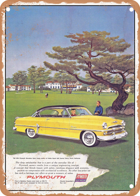 1954 Plymouth Belvedere Sport Coupe at Pebble Beach Vintage Ad Metal Sign