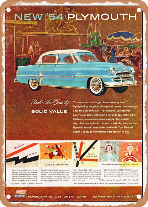 1954 Plymouth Belvedere 4 Door Sedan Vintage Ad Metal Sign