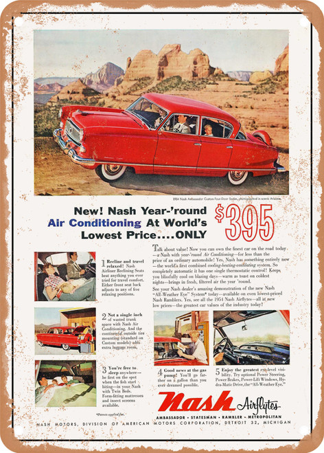 1954 Nash Ambassador Custom Four Door Sedan Vintage Ad Metal Sign