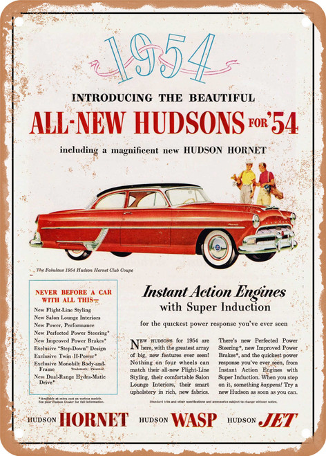 1954 Hudson Hornet Club Coupe Vintage Ad Metal Sign