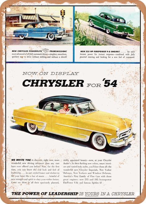 1954 Chrysler New Yorker Deluxe Newport 4 Door Sedan Vintage Ad Metal Sign