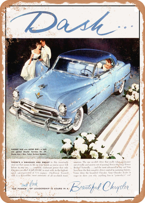 1954 Chrysler New Yorker De Luxe Newport Dash. Vintage Ad Metal Sign