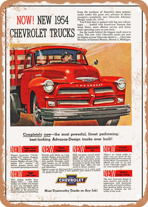 1954 Chevy Trucks Vintage Ad Metal Sign