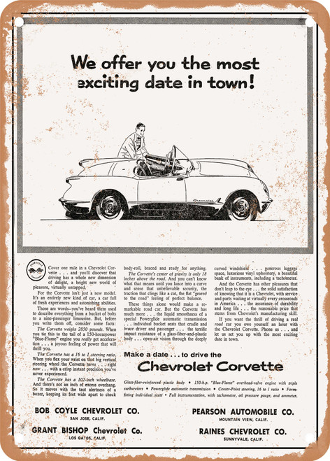 1954 Chevy Corvette 4 Vintage Ad Metal Sign
