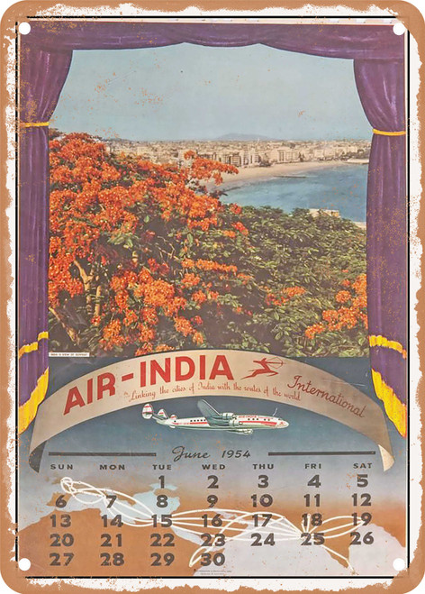 1954 Air India International Calendar June 1954 Vintage Ad Metal Sign
