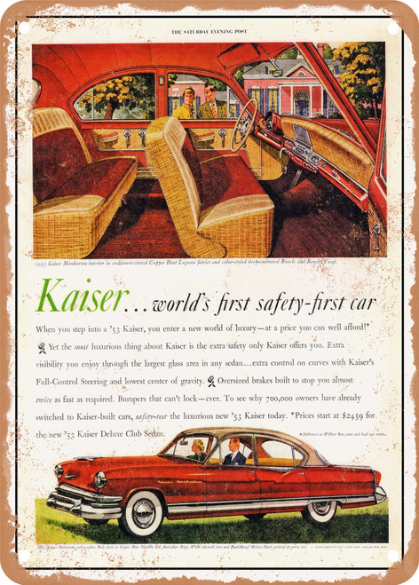 1953 Kaiser Manhattan 4 Door Sedan 3 Vintage Ad Metal Sign