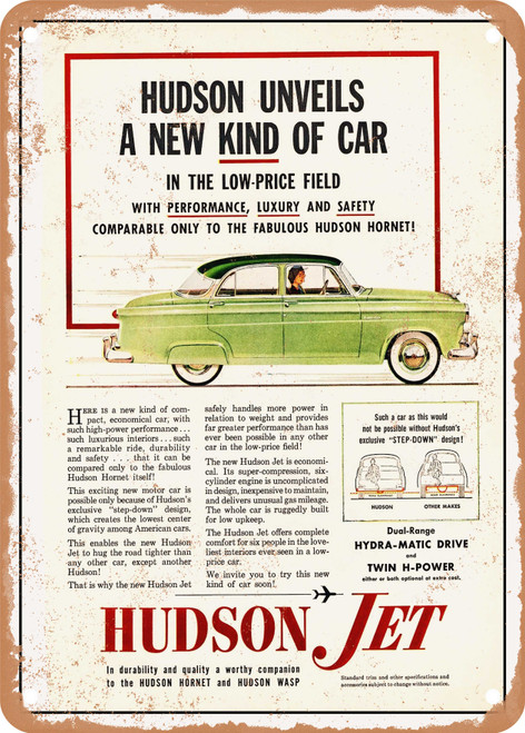 1953 Hudson Jet 4 Door Sedan Vintage Ad Metal Sign
