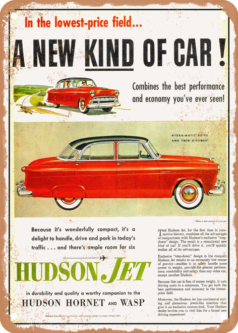 1953 Hudson Jet 2 Vintage Ad Metal Sign