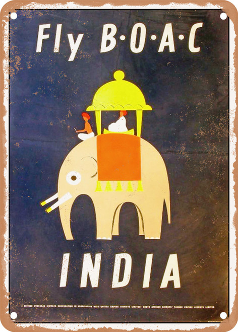 1953 Fly BOAC India 3 Vintage Ad Metal Sign
