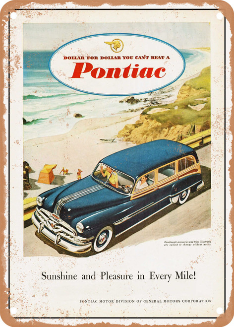 1952 Pontiac Chieftain Deluxe Station Wagon Vintage Ad Metal Sign