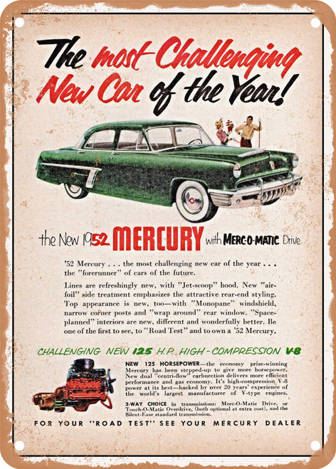 1952 Mercury 4 Door Sedan Vintage Ad Metal Sign