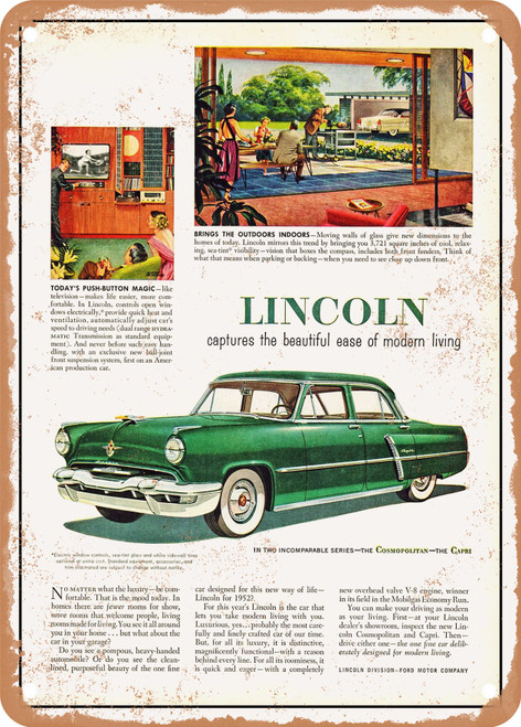 1952 Lincoln Capri Special Custom 4 Door Sedan Vintage Ad Metal Sign