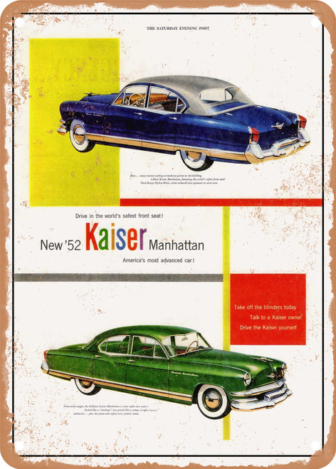 1952 Kaiser Manhattan 4 Door Sedans Vintage Ad Metal Sign