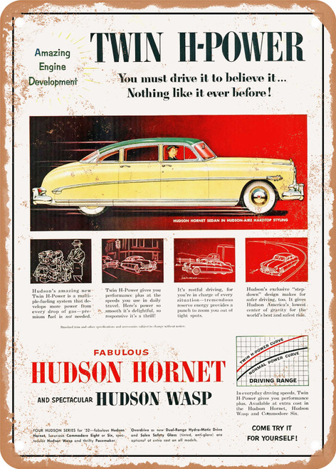 1952 Hudson Hornet Sedan Vintage Ad Metal Sign