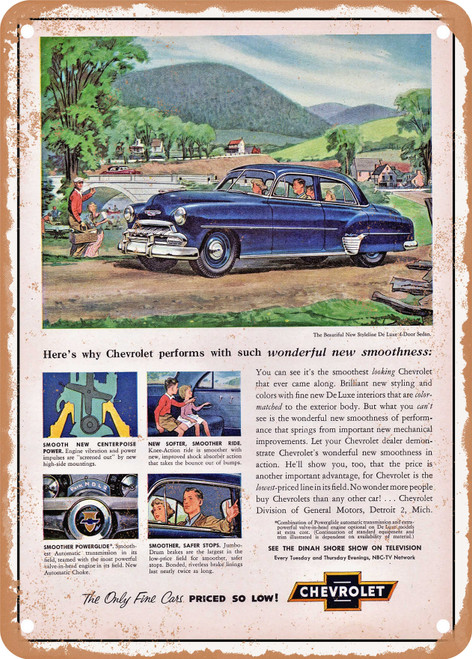 1952 Chevy Styleline De Luxe 4 Door Sedan Vintage Ad Metal Sign